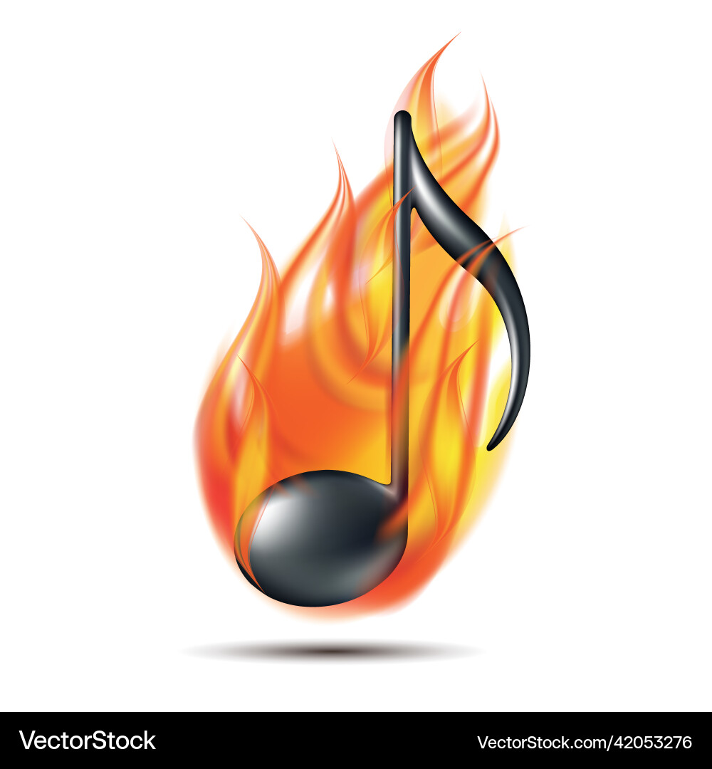Musical note silhouette in fire flames flaming Vector Image