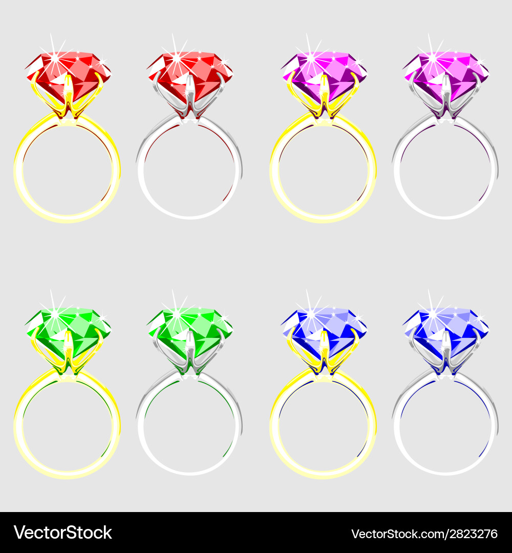 Set of rings with precious stones Royalty Free Vector Image