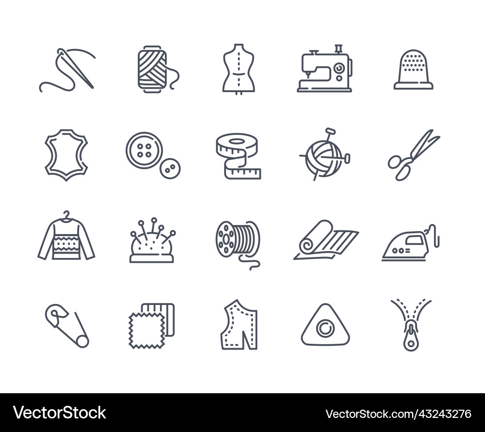 Sewing equipment linear set of icons Royalty Free Vector