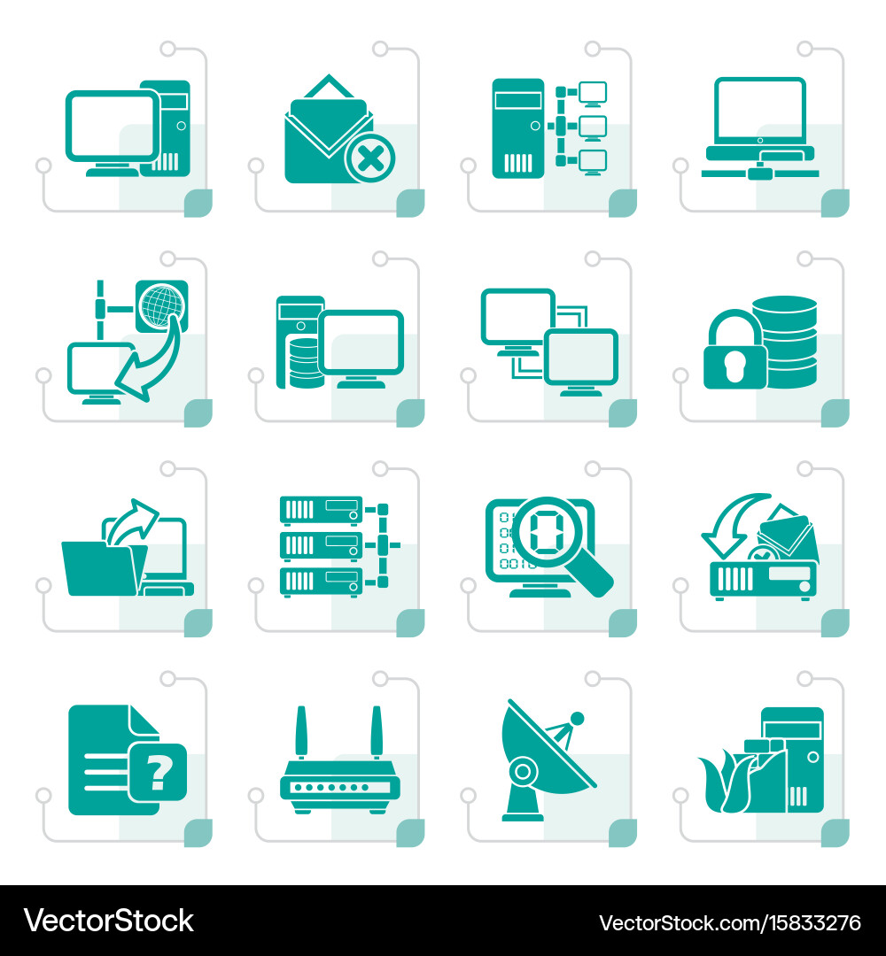 Stylized computer network and internet icons Vector Image