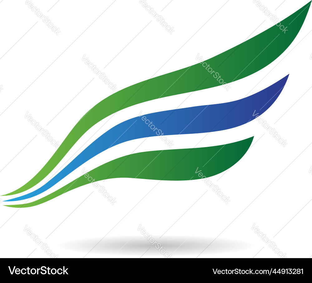Blue and green abstract wing logo icon with 3 Vector Image