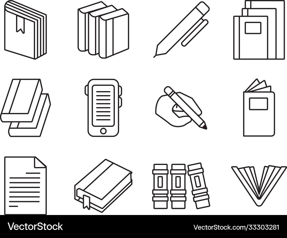 Bundle twelve books literature set icons Vector Image