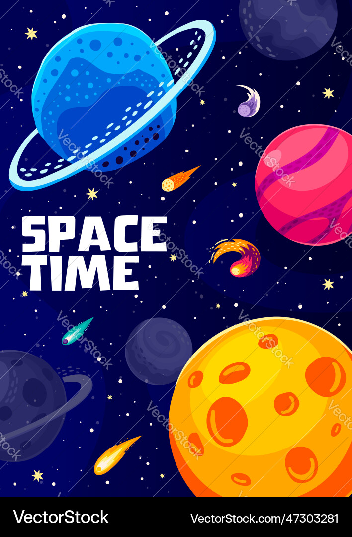 Cartoon space landscape poster starry galaxy Vector Image