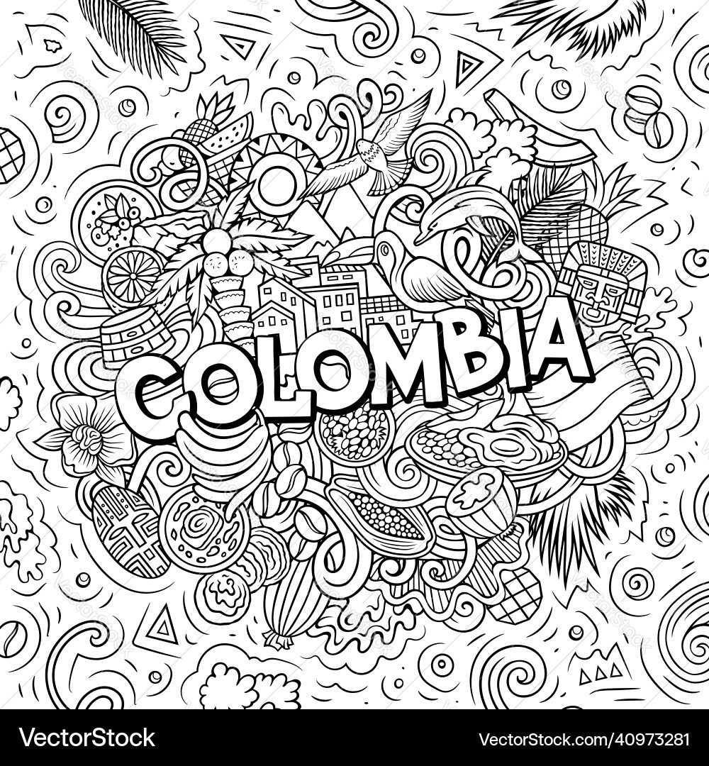 Colombia hand drawn cartoon doodle funny Vector Image