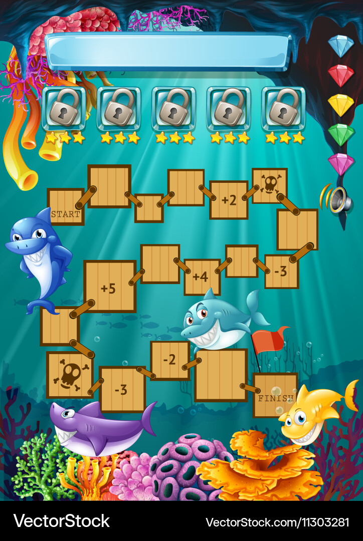 Computer game template with shark underwater Vector Image