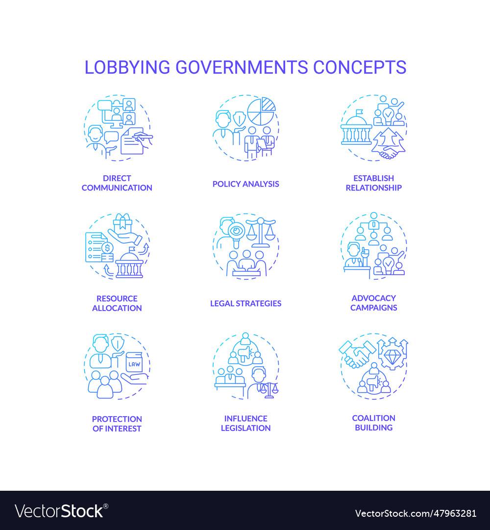 Gradient icons for lobbying government concepts Vector Image