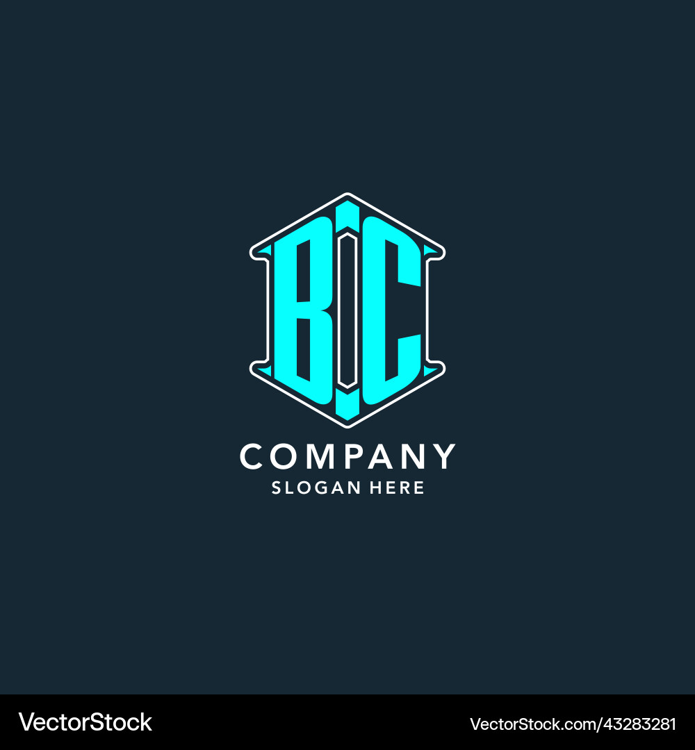 Letter bc logo with hexagon shape geometric style Vector Image