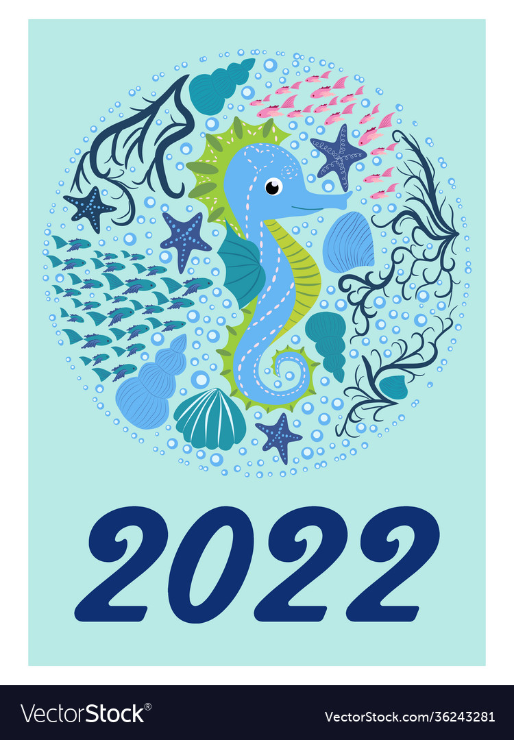 Marine life wall calendar design template Vector Image