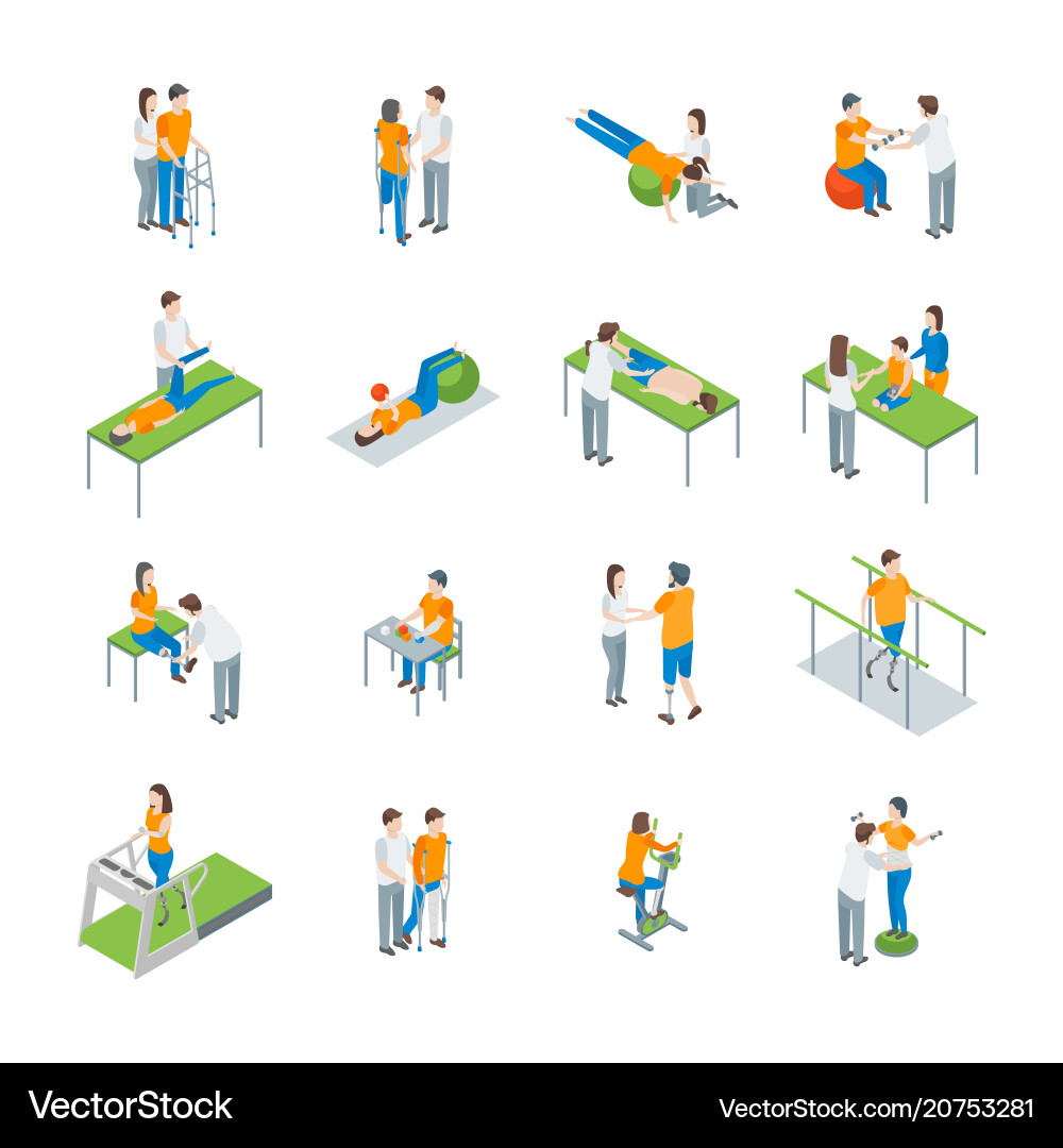 Physiotherapy people 3d icons set isometric view Vector Image