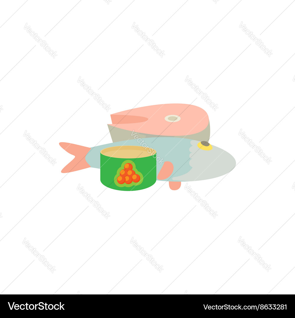 Raw fish and caviar icon cartoon style Royalty Free Vector