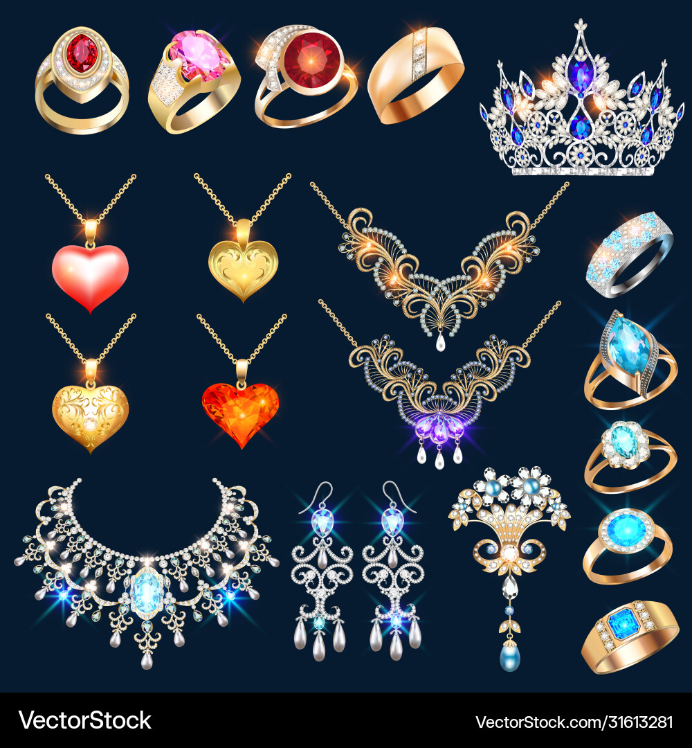 Set jewelry made gold and silver Royalty Free Vector Image