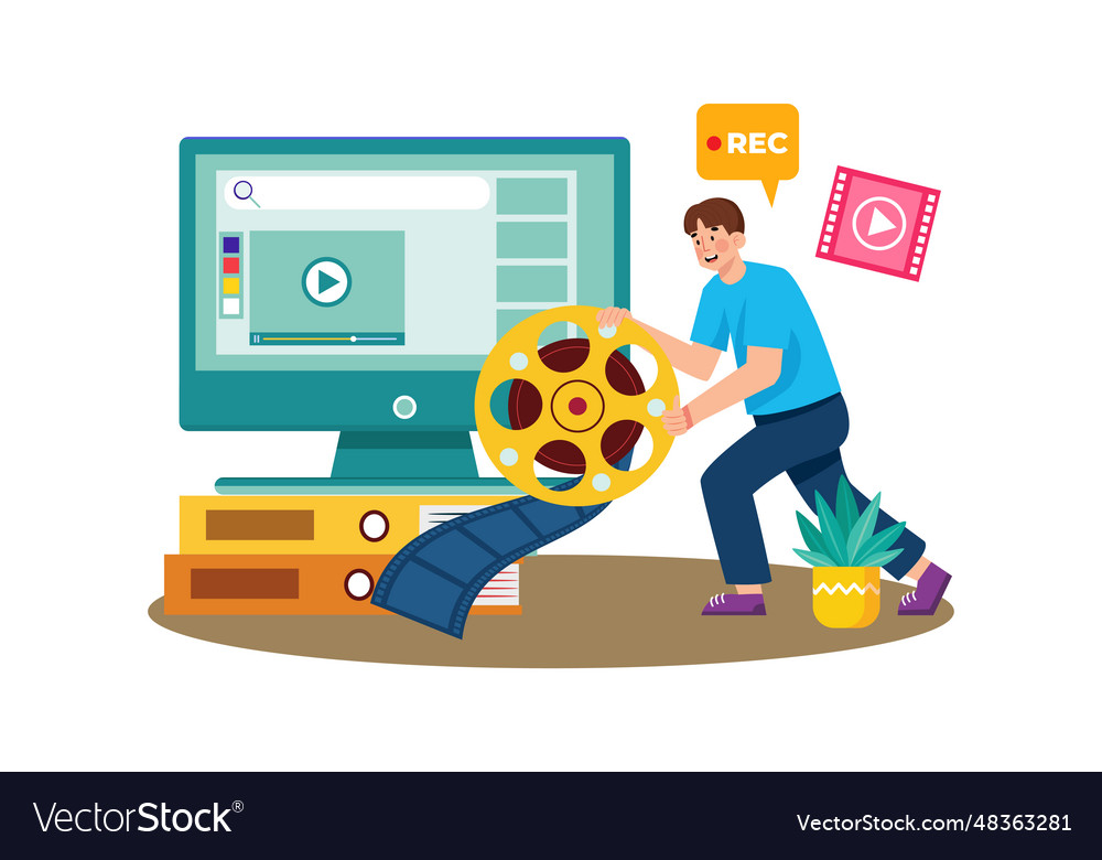 Video marketer optimizing content Royalty Free Vector Image Video marketer optimizing content Royalty Free Vector Image