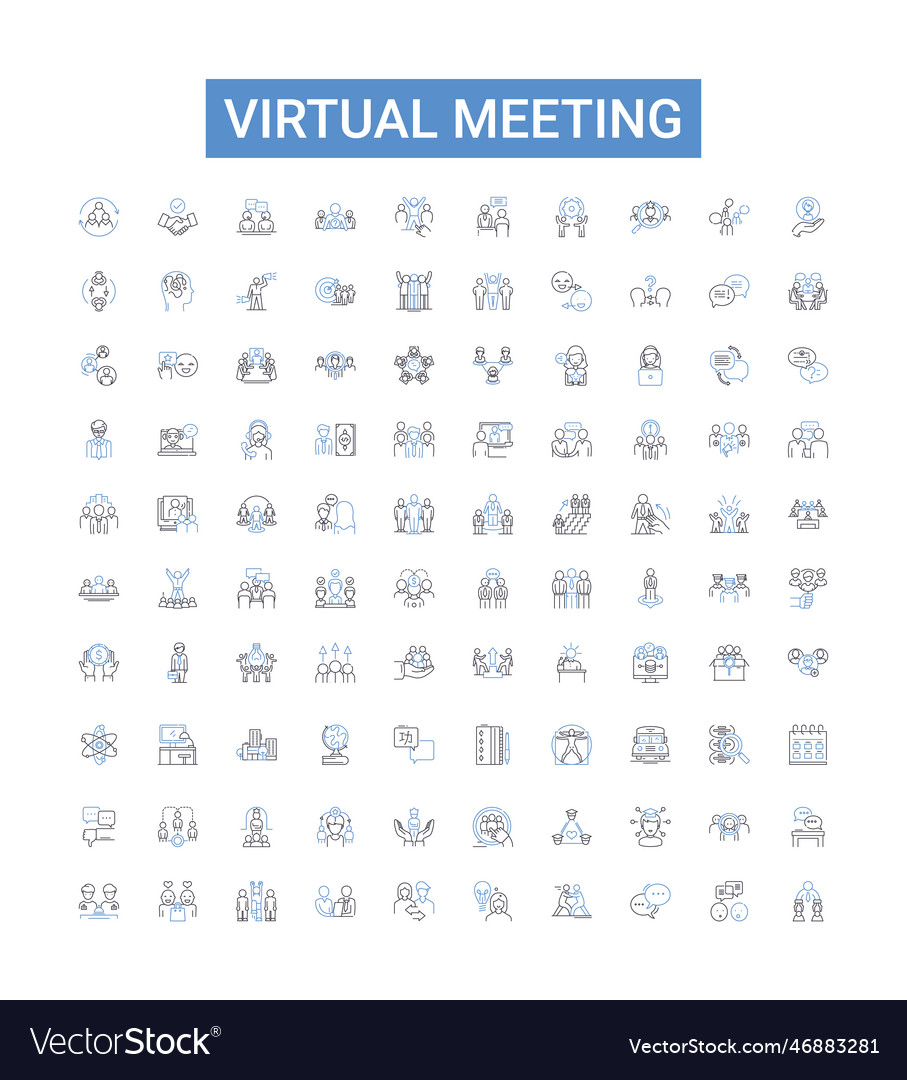 Virtual meeting outline icons collection online Vector Image Virtual meeting outline icons collection online Vector Image