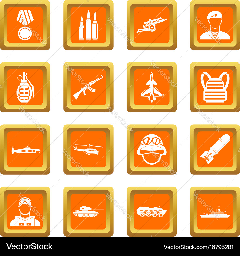 War icons set orange Royalty Free Vector Image