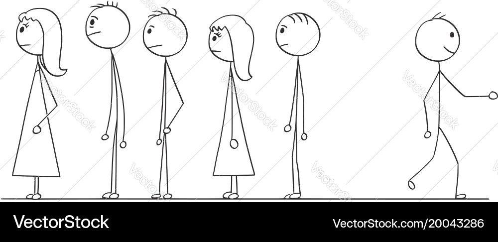 Cartoon of waiting in line or queue or looking Vector Image