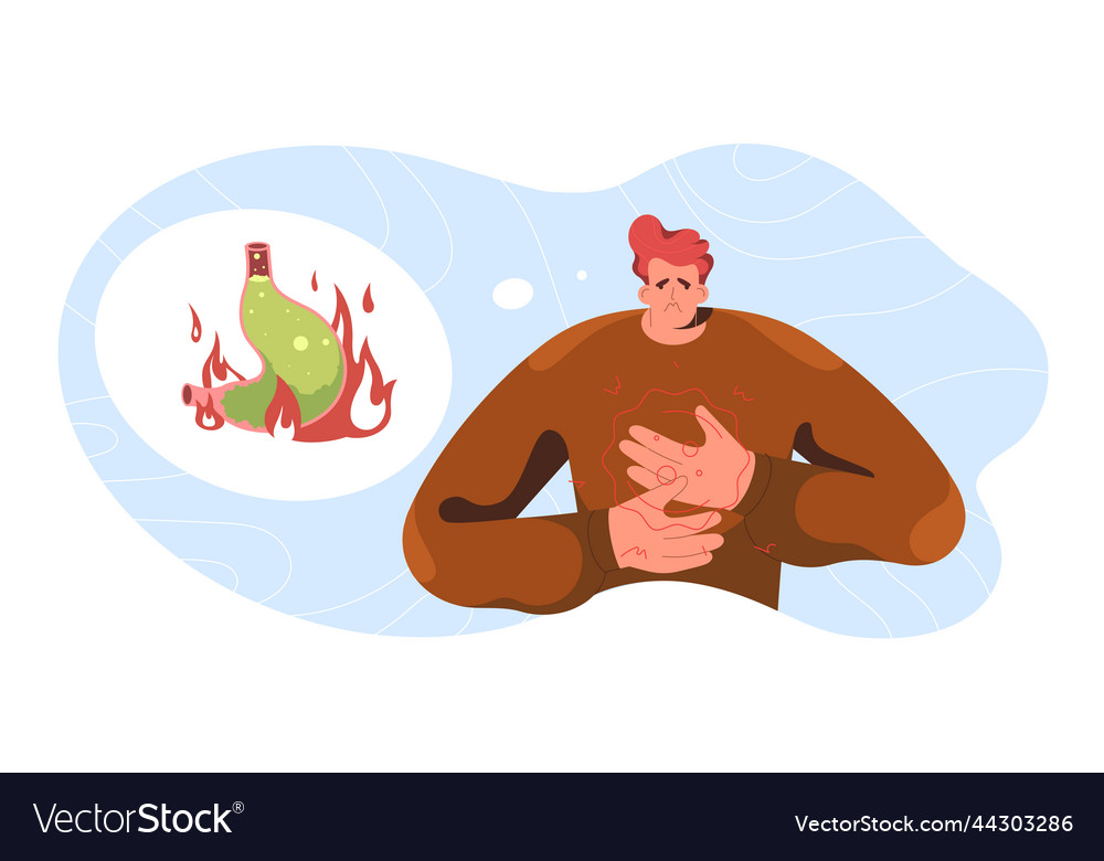 Flat unhappy man suffering from heartburn Vector Image