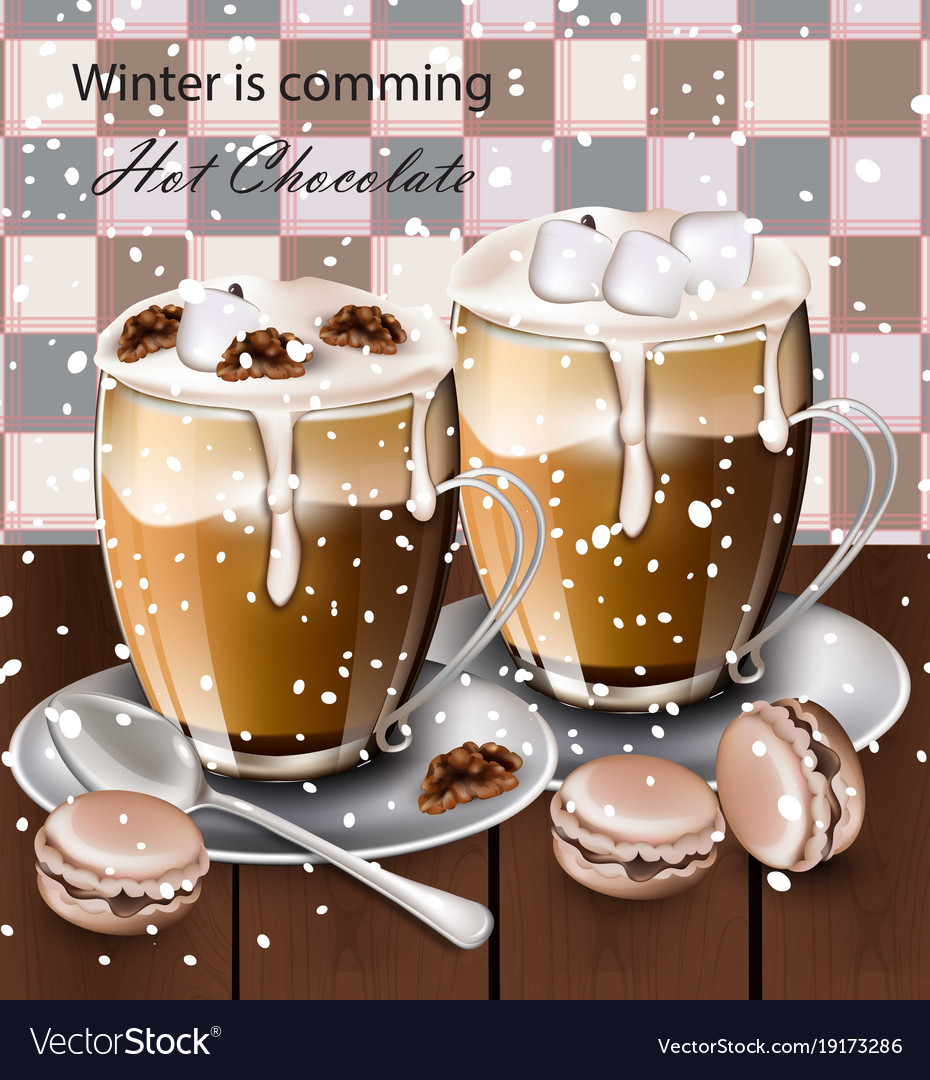 Hot chocolate beverage in glasses winter Vector Image