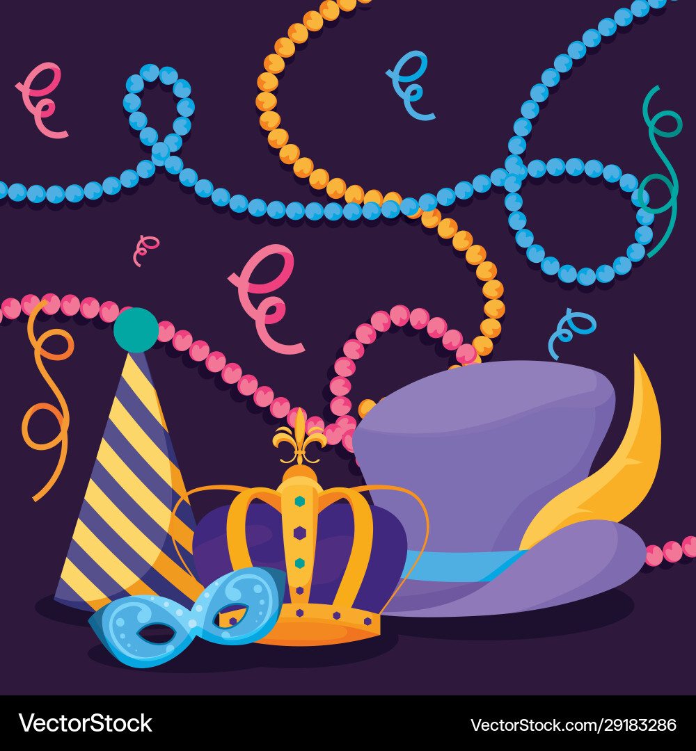 Mardi gras mask crown hats design Royalty Free Vector Image