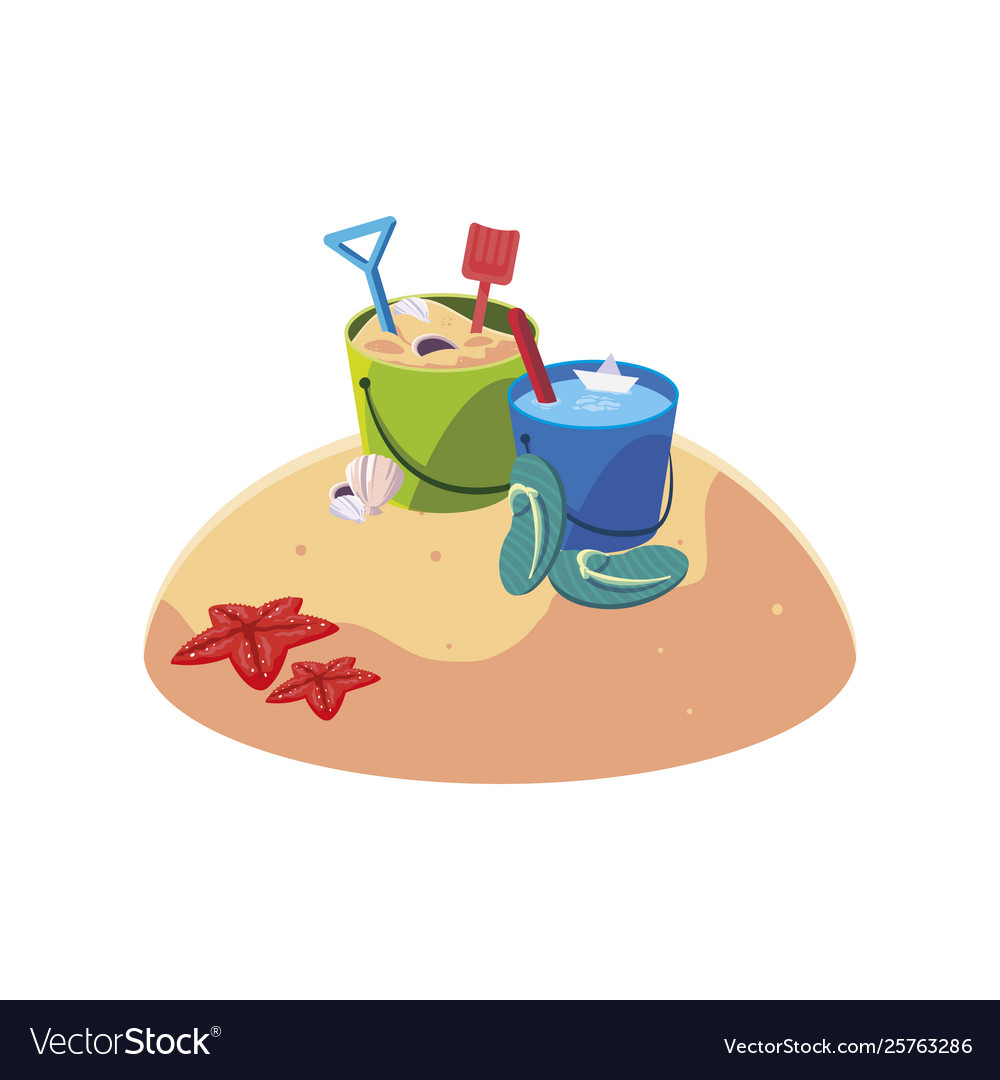 Summer sand beach with sand bucket toy scene Vector Image