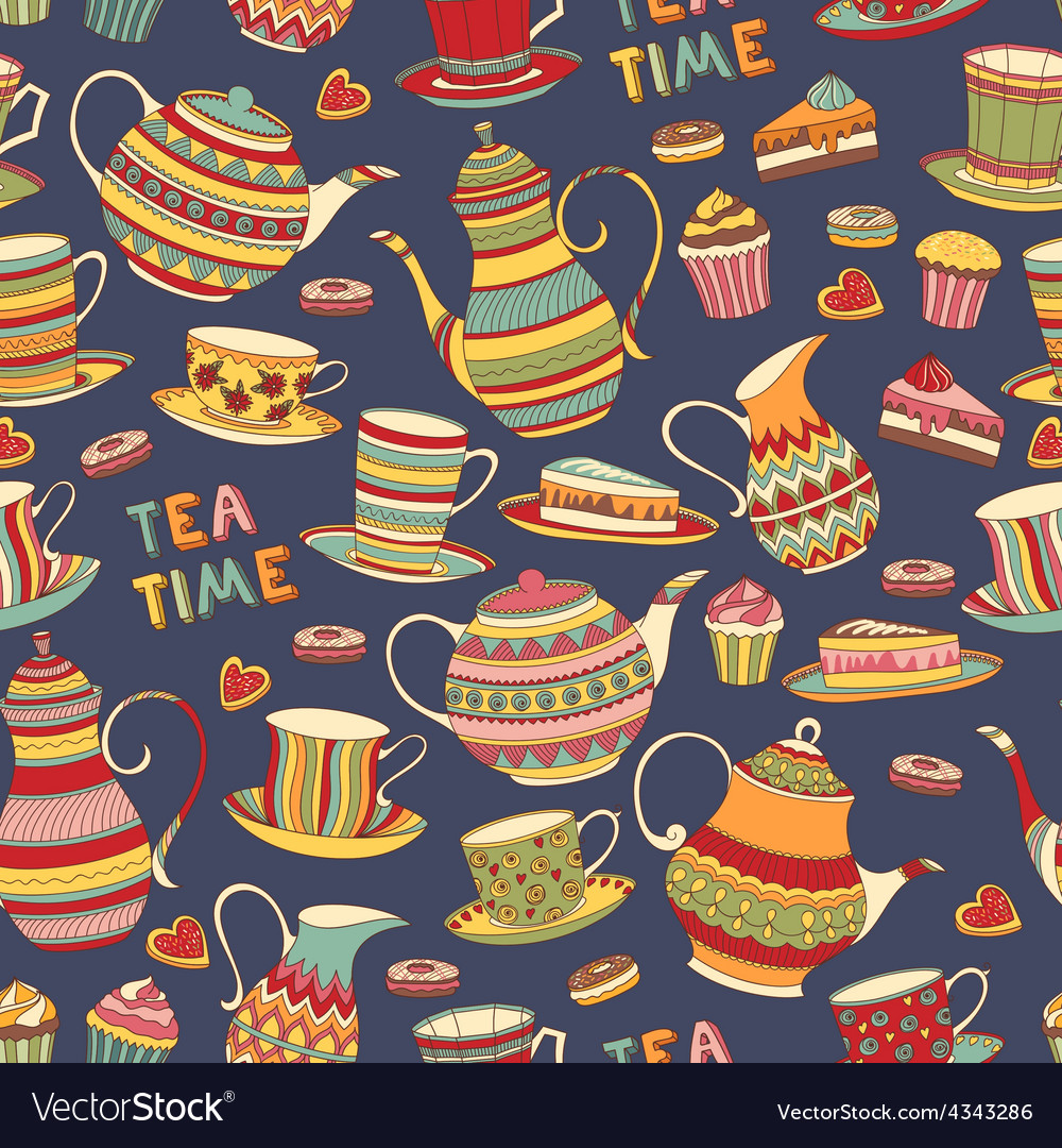 Tea time pattern Royalty Free Vector Image - VectorStock