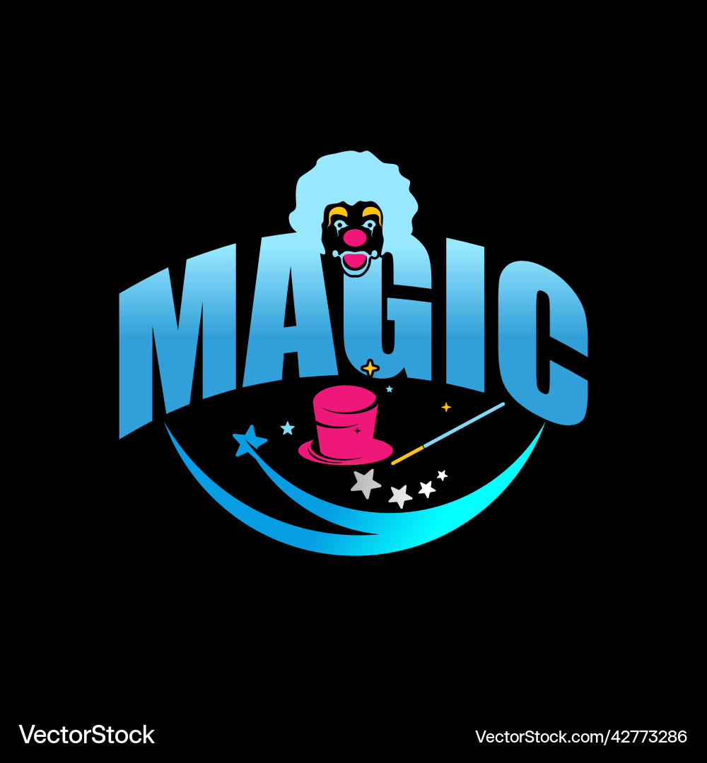 Writing magic with clown head hat wand and star Vector Image