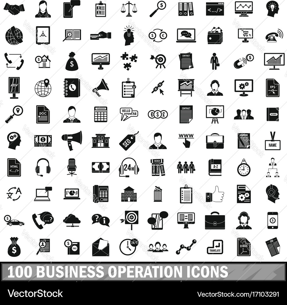 100 business operation icons set simple style Vector Image