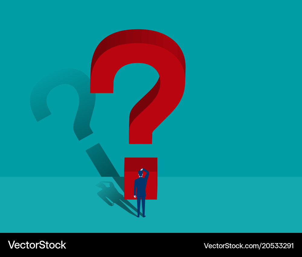 Businessman standing in front a huge question Vector Image