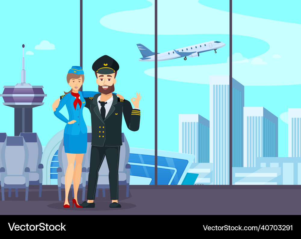 Crew airplane plane captain and stewardess Vector Image