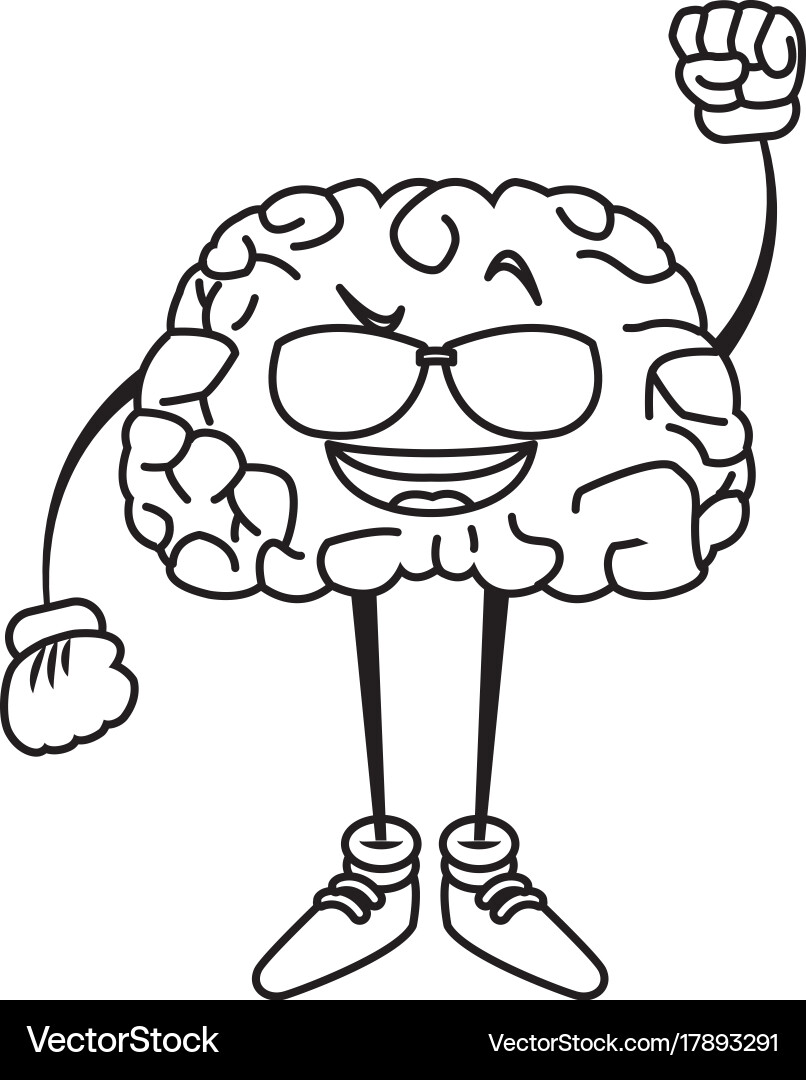 Cute brain with sunglasses cartoon Royalty Free Vector Image