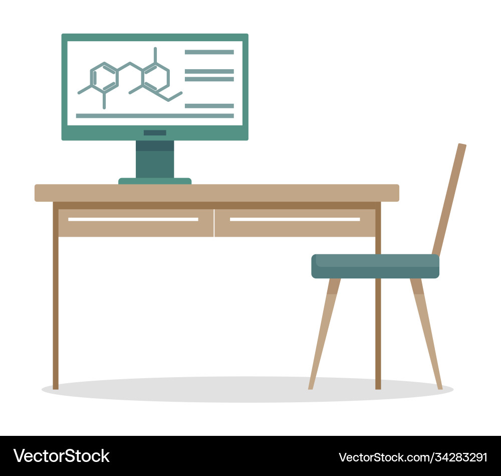 Laboratory working place with computer monitor Vector Image