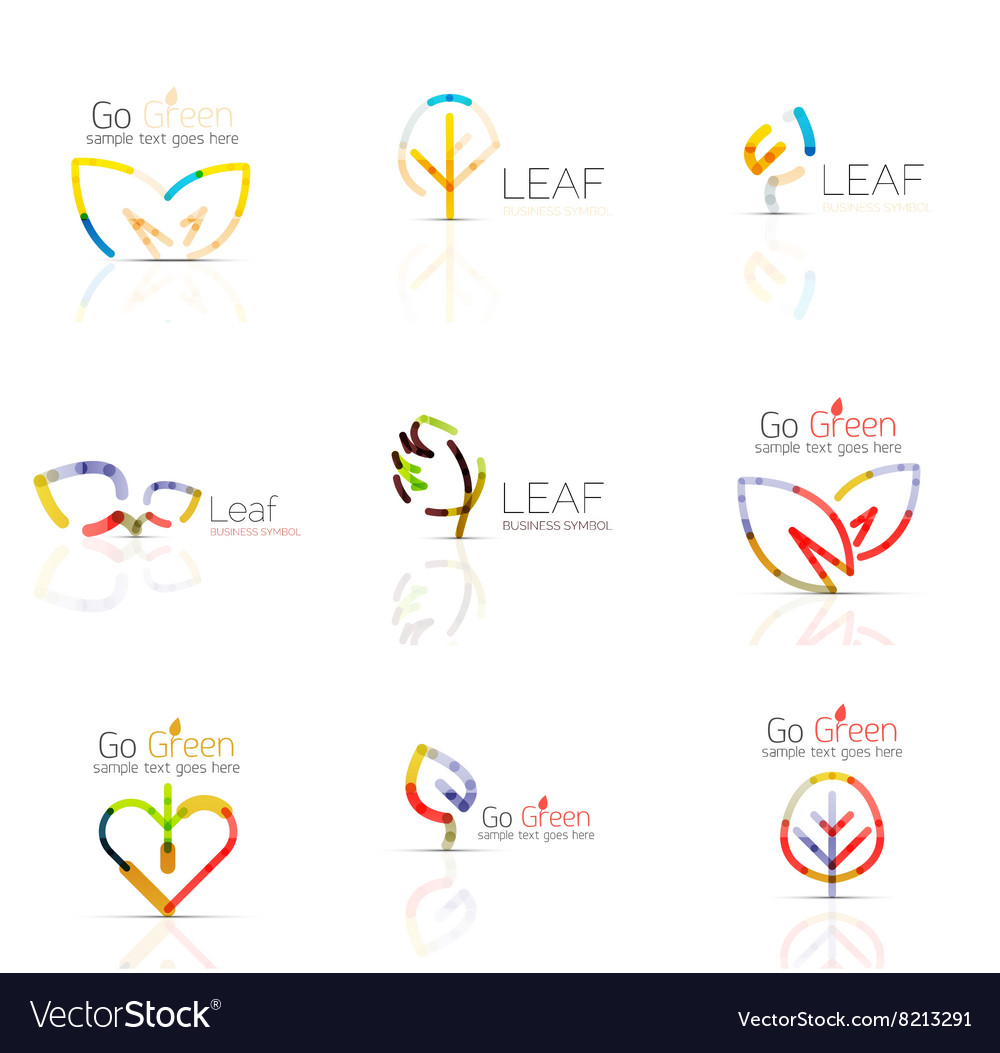 Linear leaf abstract logo set connected Royalty Free Vector