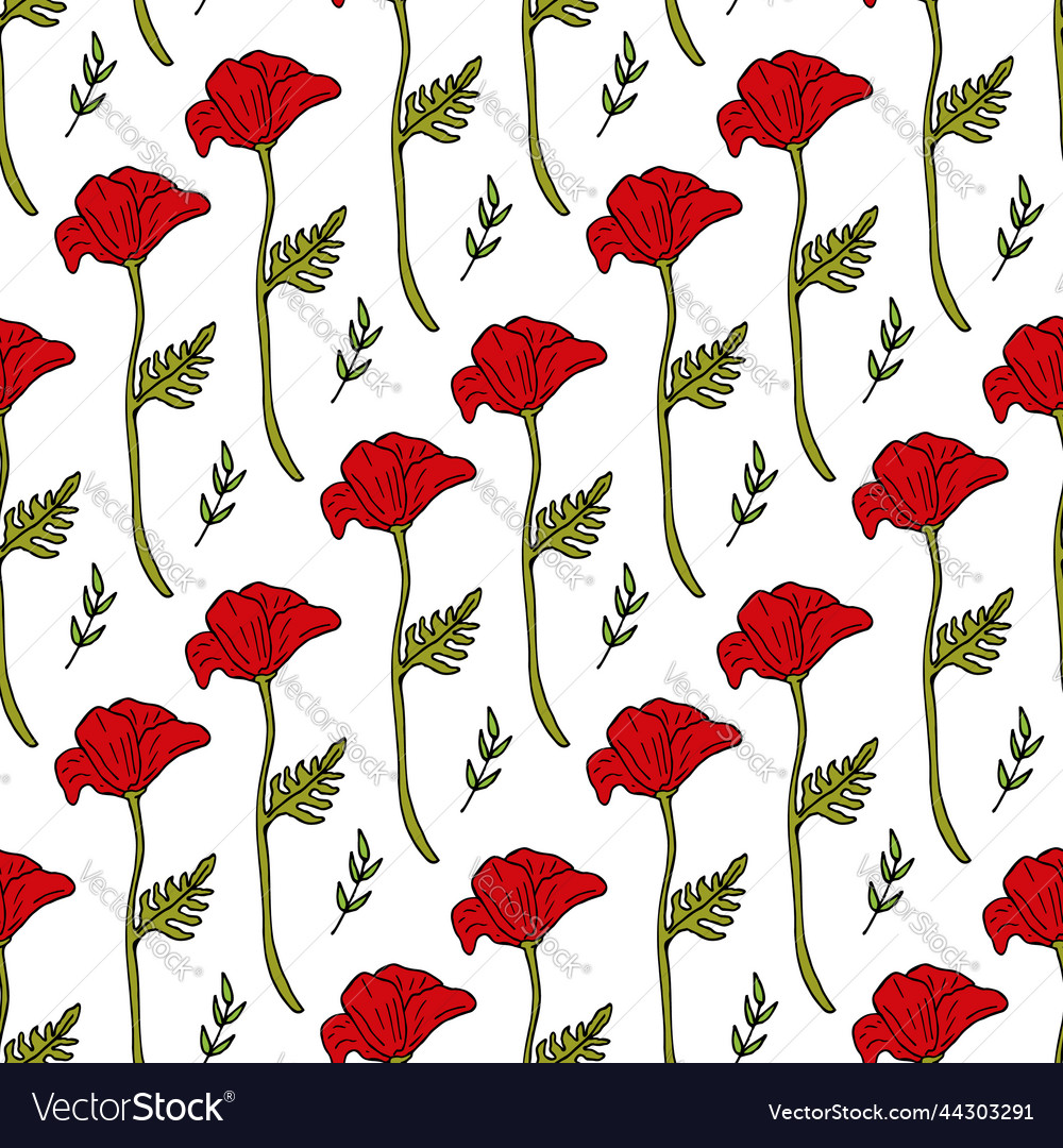 Seamless pattern with lovely red poppies on white Vector Image