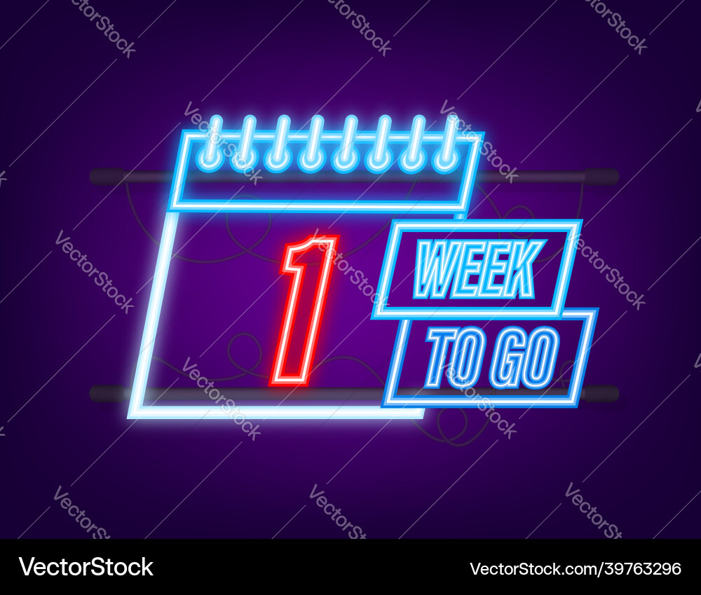 1 week to go neon style icon typographic Vector Image