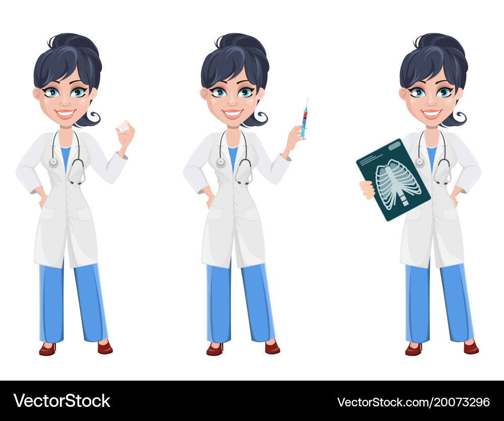Beautiful cartoon character medic set Royalty Free Vector
