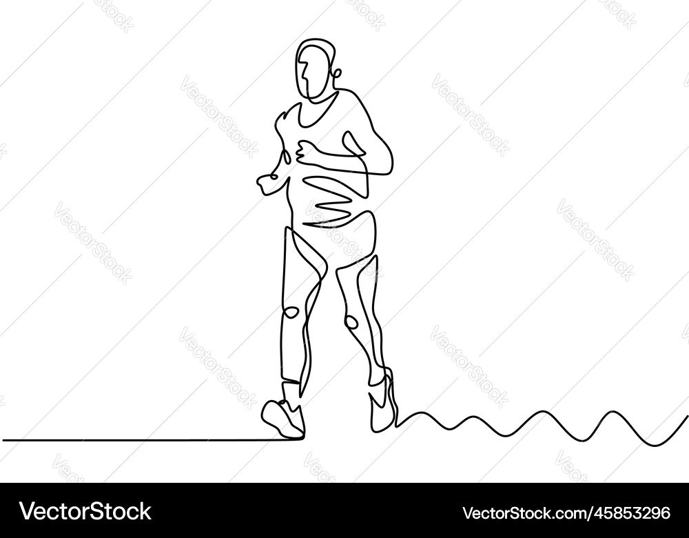 Continuous line drawing of runner man people run Vector Image