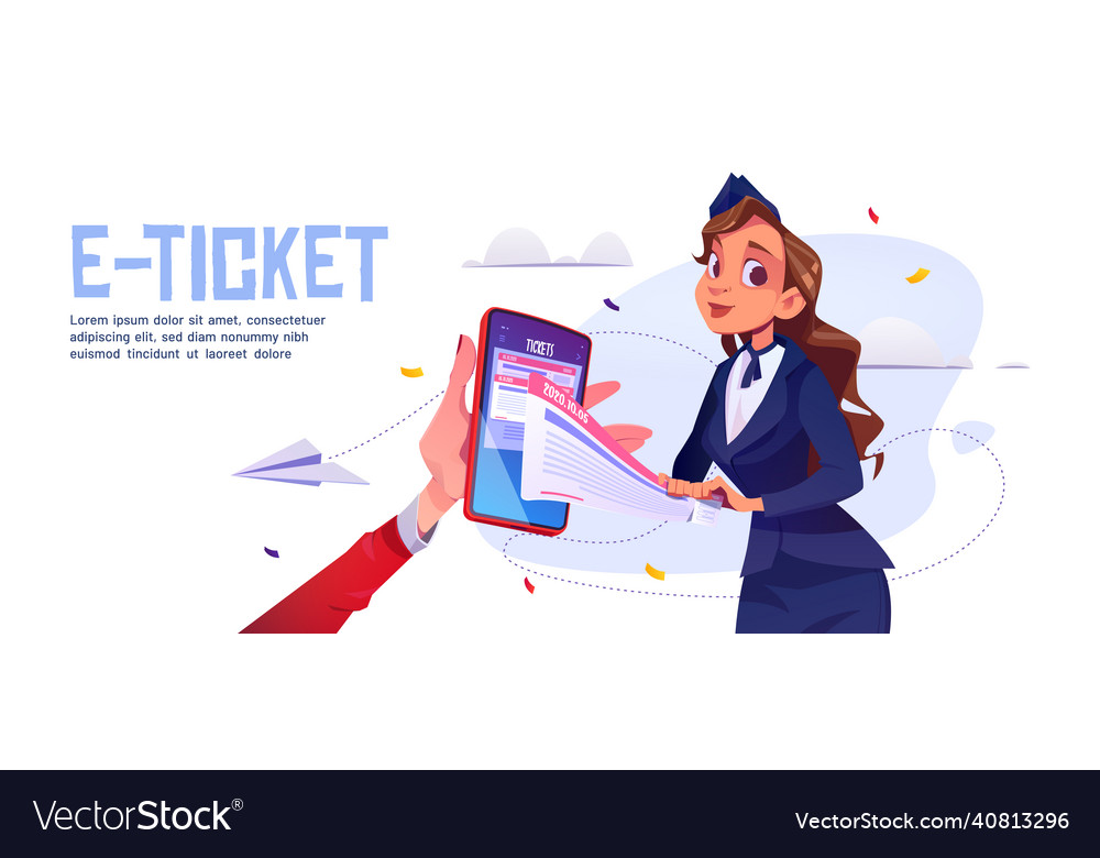 E-ticket cartoon landing page airplane ticket Vector Image