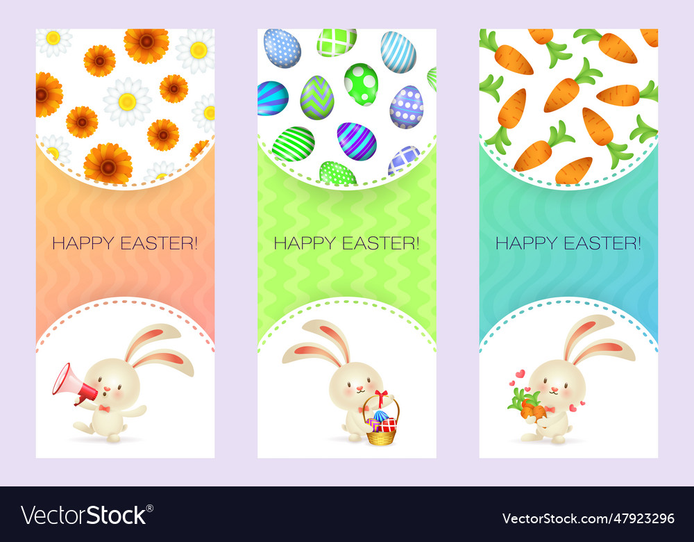 Happy easter letterings set with cute rabbits Vector Image