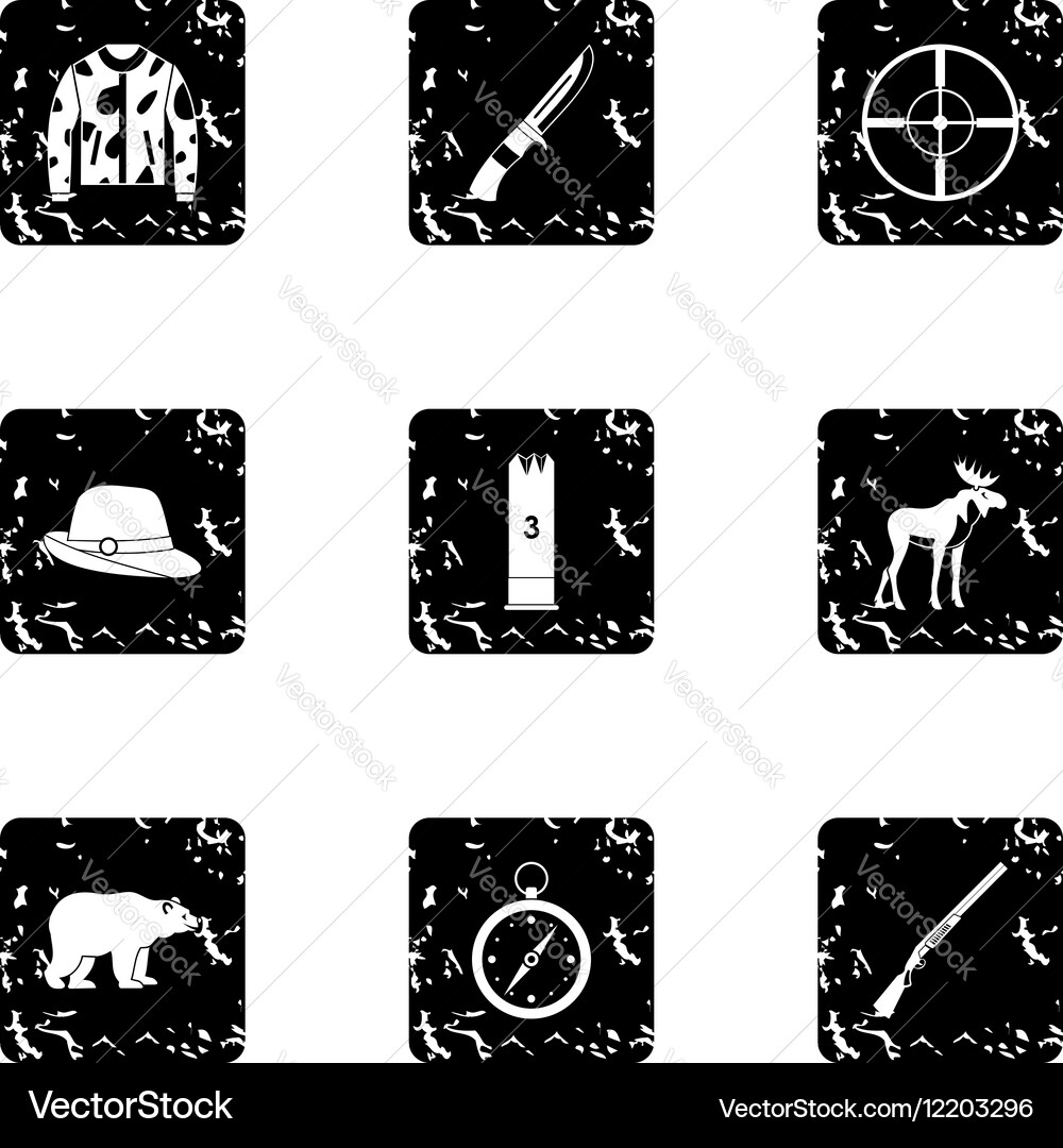 Hunting icons set grunge style Royalty Free Vector Image