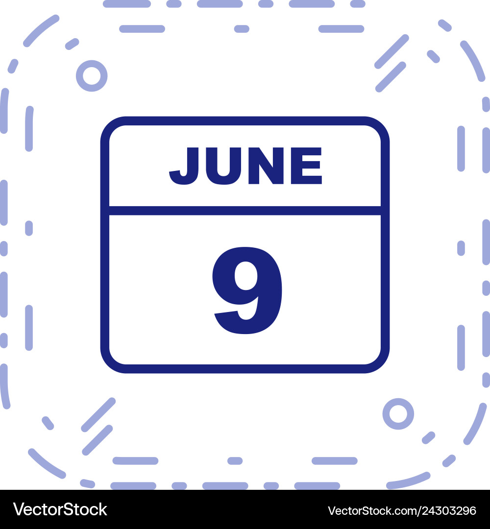 June 9th date on a single day calendar Royalty Free Vector