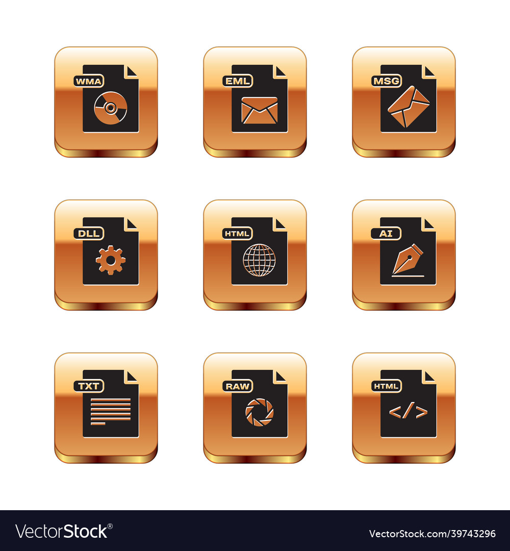 Set Wma File Document Txt Raw Html Dll Msg Vector Image