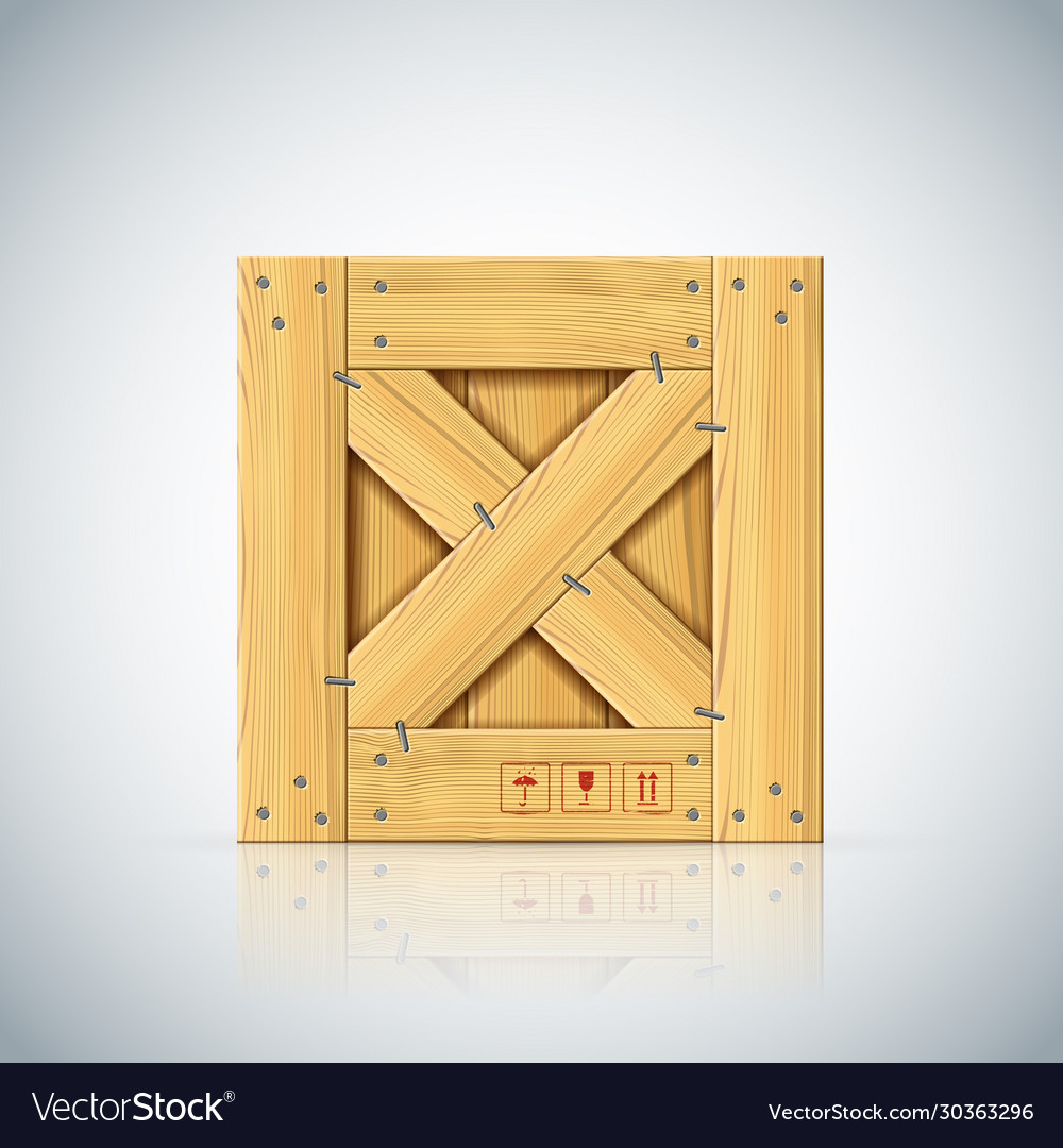 Stapled square wooden crate with timber Royalty Free Vector