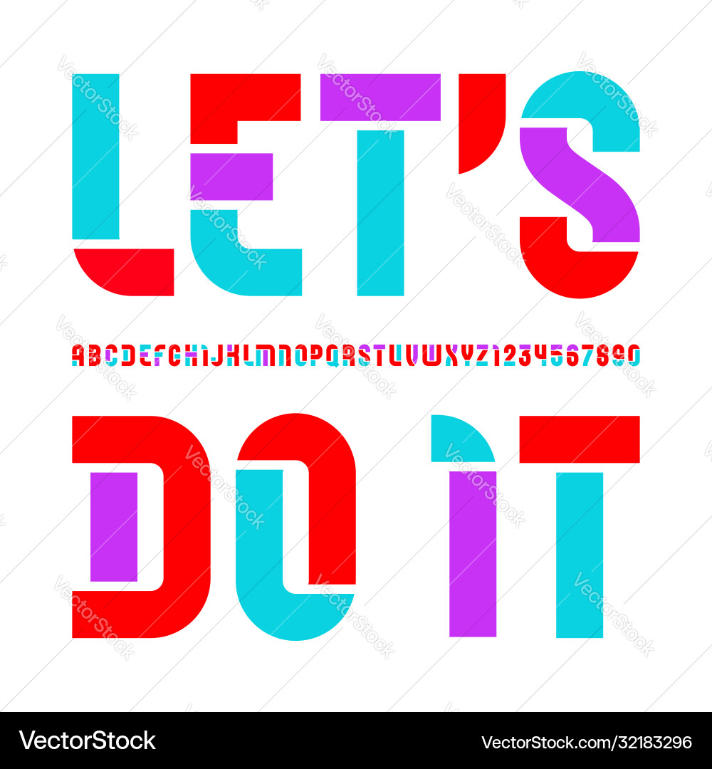 Stencil colorful font bright alphabet letters Vector Image