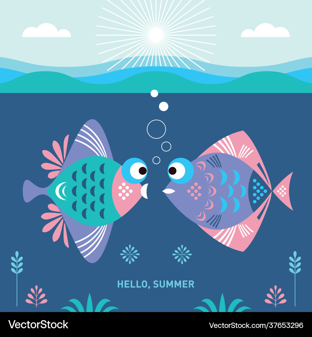 Two fishes in blue sea Royalty Free Vector Image