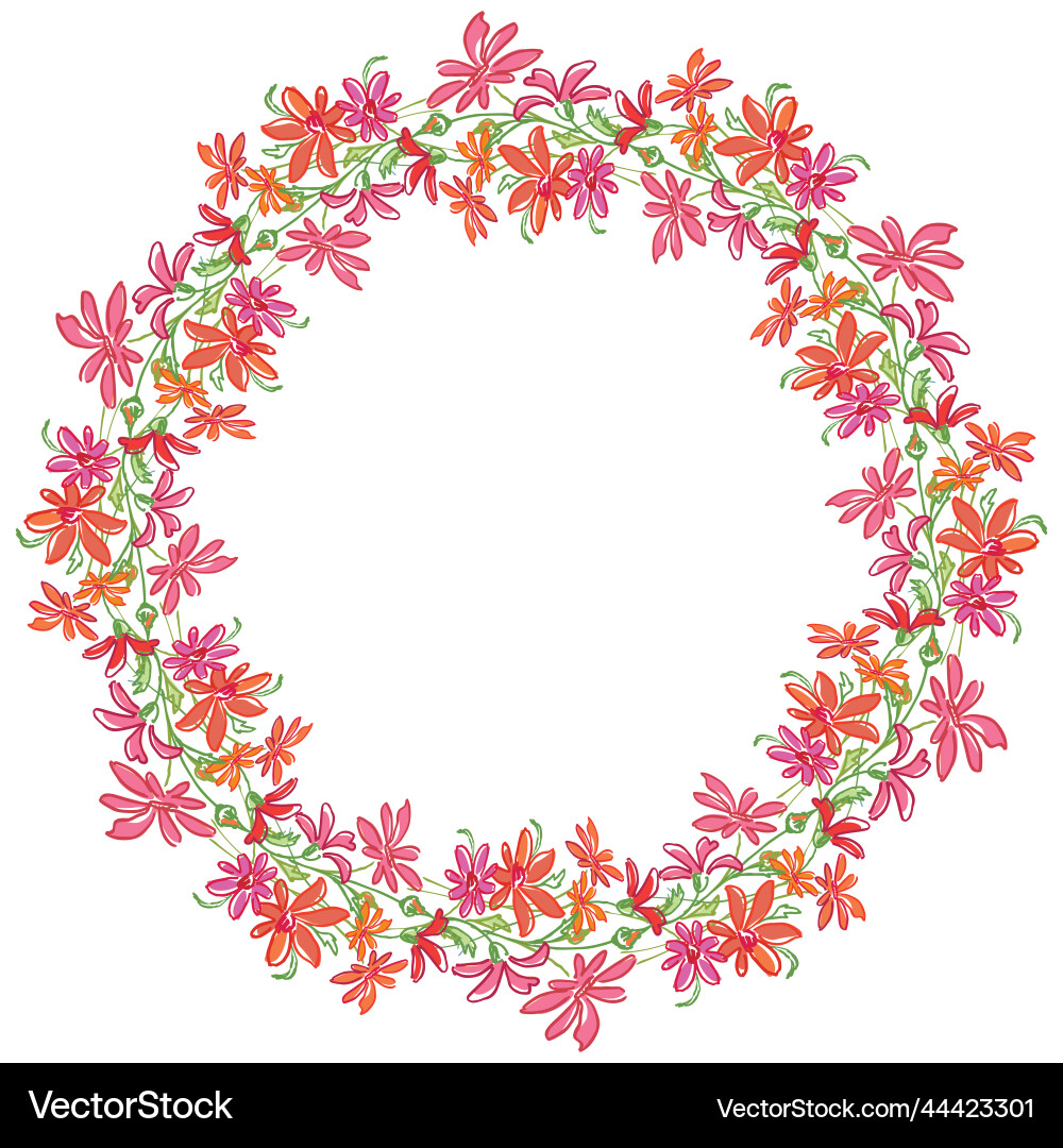 Decorative floral wreath from drawn red daisies Vector Image