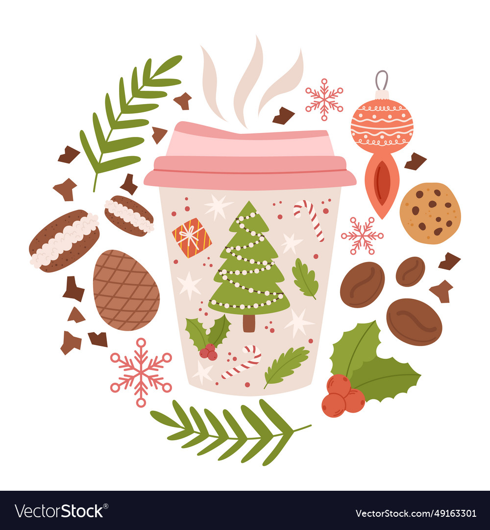 Festive christmas coffee cup adorned Royalty Free Vector