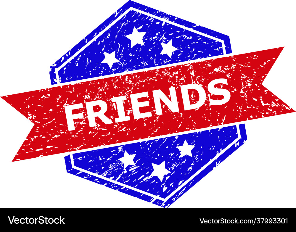 Hexagon bicolor friends rubber stamp with corroded