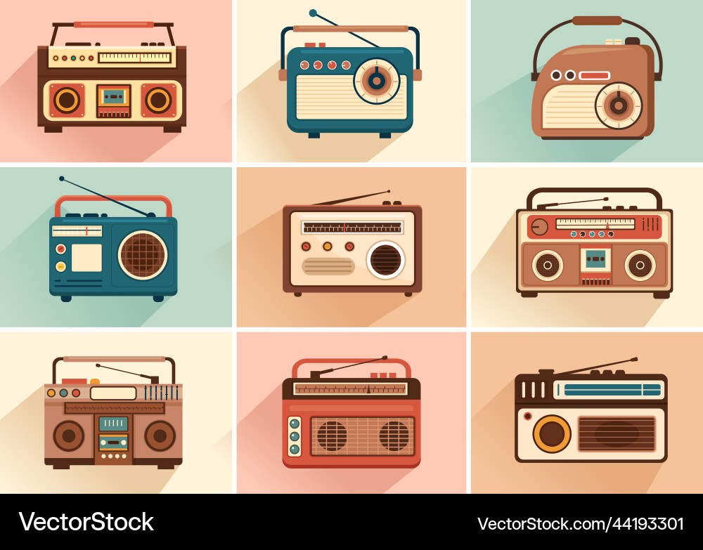 Retro radio player style for record old receiver Vector Image
