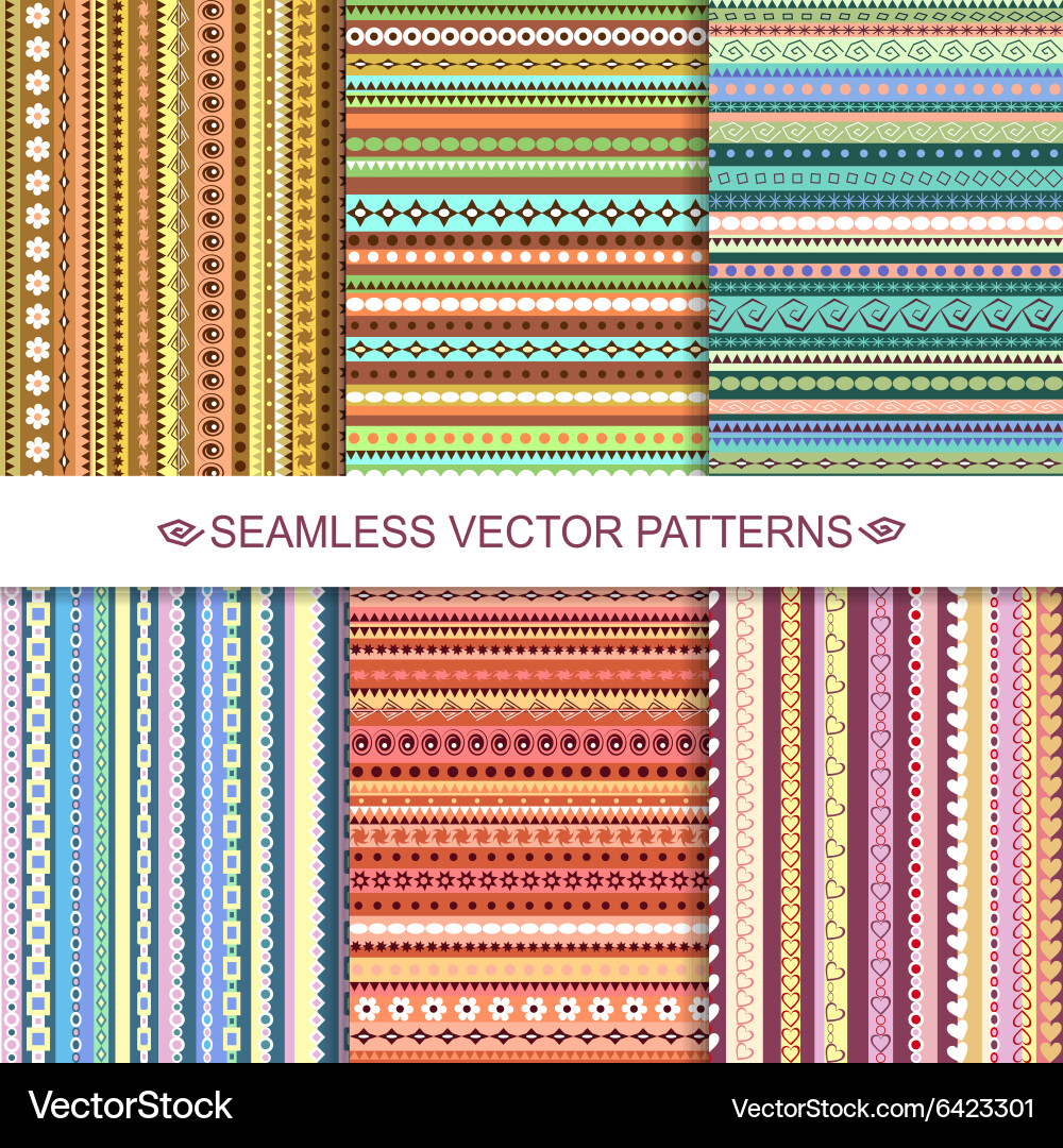 Set of colorful ethnic seamless patterns design Vector Image
