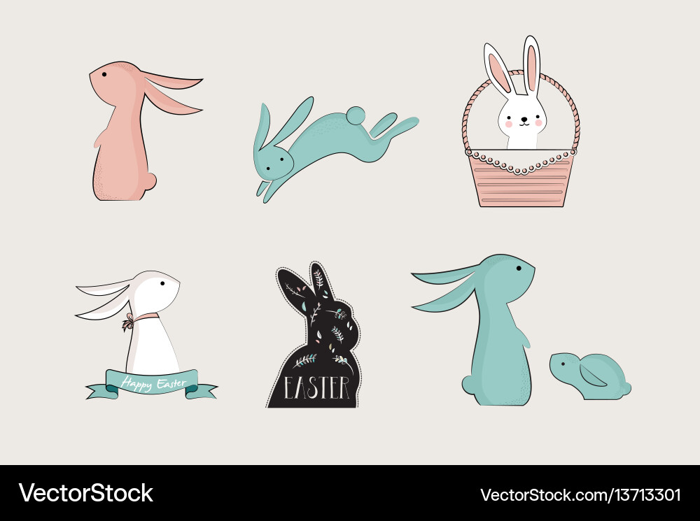 Set of cute bunnies Royalty Free Vector Image - VectorStock