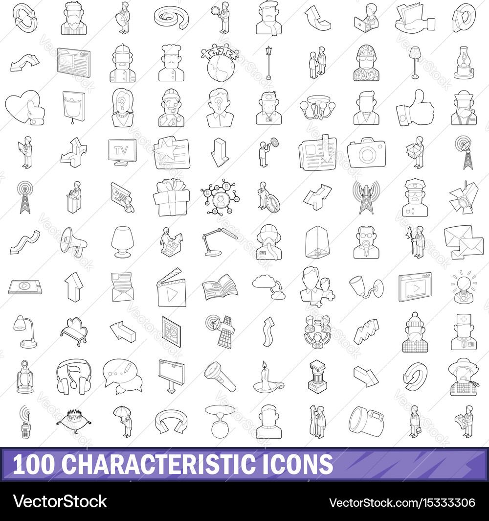 100 characteristic icons set outline style Vector Image